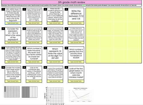 5th grade math review EOG preparation mystery puzzle 2 by A Traveler ...
