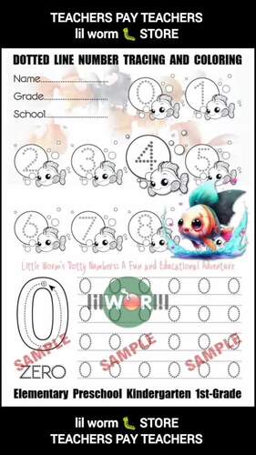 Fish 0-9 DOTTED LINE NUMBER TRACING AND COLORING by lilworm | TPT