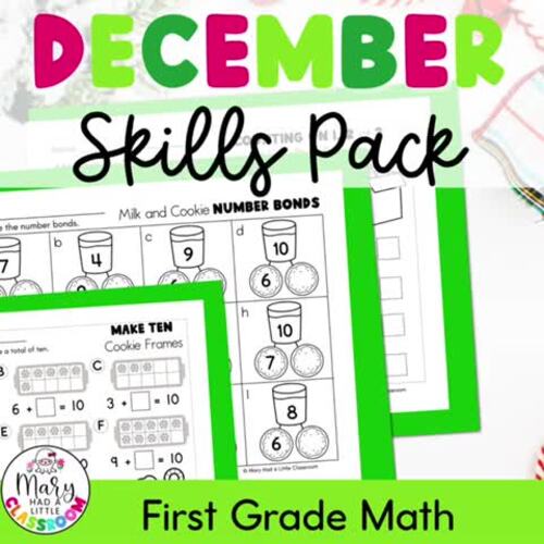 First Grade Math Skills Pack – December | No-Prep Christmas Math Worksheets