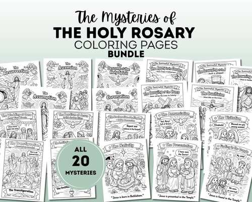 Mysteries of the Holy Rosary Coloring Pages Bundle | Catholic Religious ...