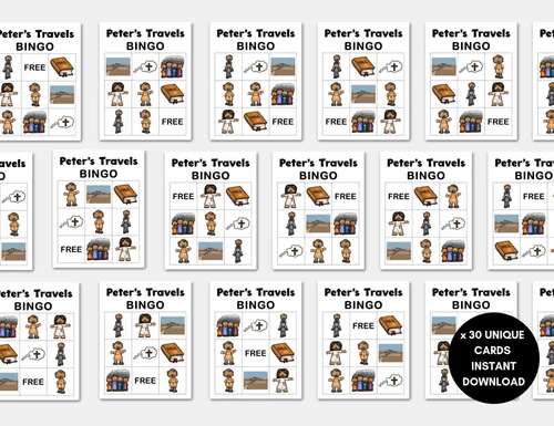 Peter's Travels Bible Story Bingo Game with 30 Bingo Cards for Sunday ...