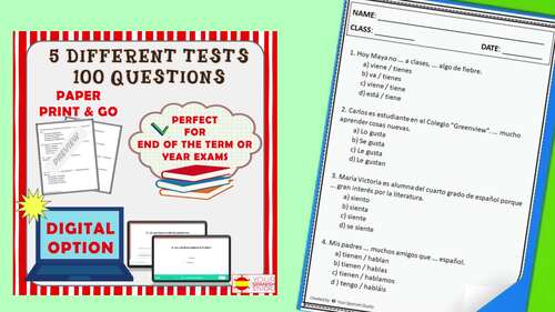 No-prep Spanish Midterm & End of Year Tests | Keys | Novice-High to ...