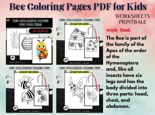 Bee Coloring Pages PDF for Kids by English For Kids ABC | TPT