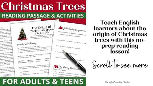 Adult ESL Christmas Reading Comprehension Passage & Activities ...