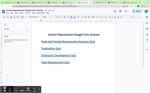 Human Reproduction Google Form Quizzes by Timeless Teaching Tools