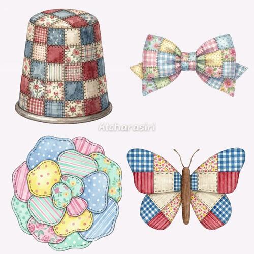 Patchwork Whimsy Watercolor PNG Clipart Collection Transparent Background