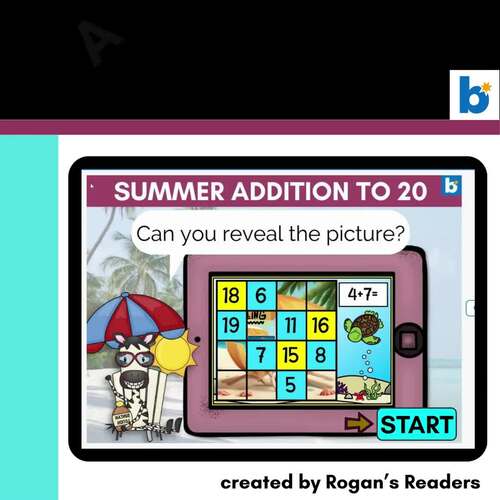 Addition Within 20 Math Fact Fluency 1st Grade Summer Boom Cards