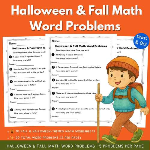 Halloween & Fall Math Word Problems | Grades K–3 by EduSpark Ideas