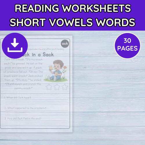 Short Vowel Stories Back to School Reading Comprehension Worksheets ...