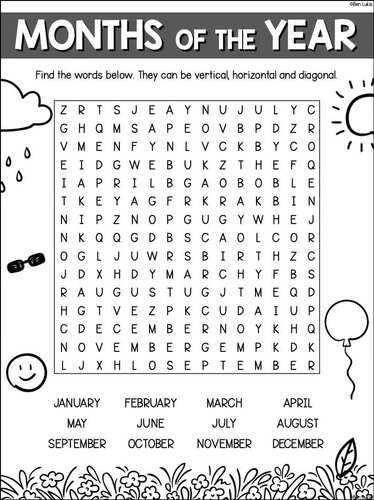 Word Searches for Days Of The Week, Months Of The Year & Other Time ...