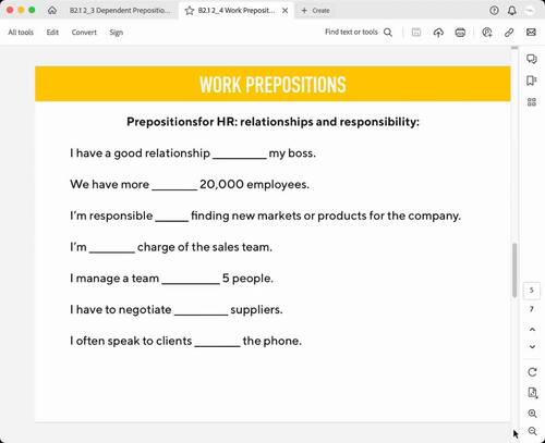 ESL Upper Intermediate Lesson: Speaking Exercise Work Prepositions ESL Upper Intermediate Lesson: Speaking Exercise Work Prepositions