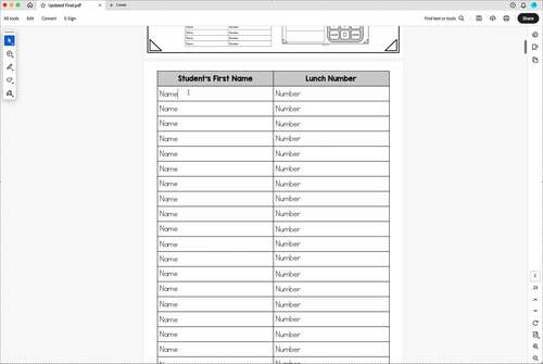 Lunch Number Practice Worksheet - Editable - AUTOFILLS Student Names ...