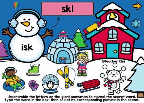 Word Scramble and I Spy Game Winter Edition BOOM™ Cards by Teacher Cha
