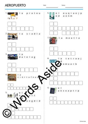 Spanish Vocabulary Writing Spelling Worksheets Cards Crossword Anagram ...