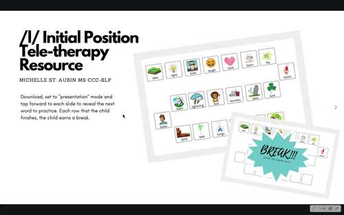 Articulation Practice Online Therapy Activity /l/ Initial Position Word ...
