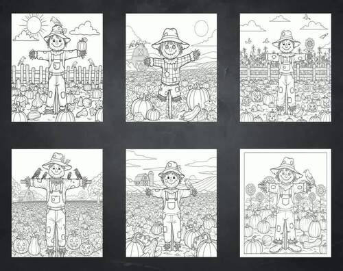 Scarecrow in the Pumpkin Patch Coloring Pages | Fall Harvest Activity