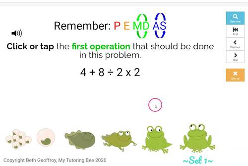 Order of Operations distance learning Boom Cards Set 1 by My Tutoring Bee