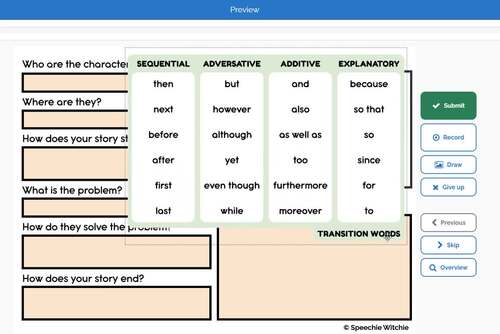 Story Grammar Elements Generation Fictional Narratives Speech Therapy ...