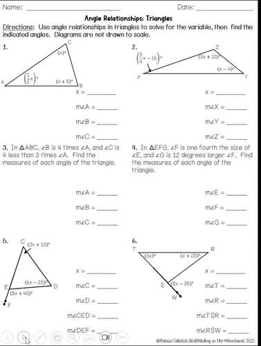 Special Angle Pairs with Parallel Lines & Triangle Sum Theorem Worksheets