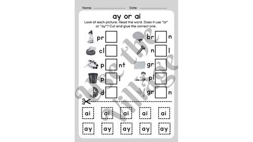 AI or AY Cut & Paste Worksheets! Phonics Kindergarten 1st CKLA Tricky ...