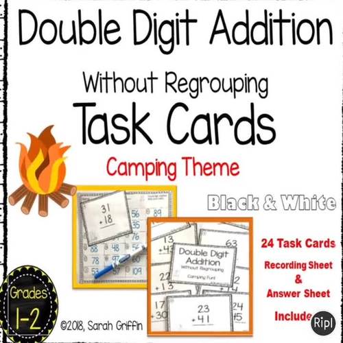 Double Digit Addition Without Regrouping ~ Camping Math Center ~ Task Cards