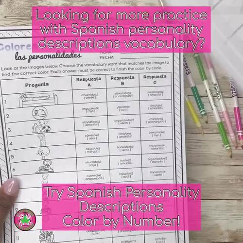 Spanish Personality Descriptions | Color by Number by LA SECUNDARIA