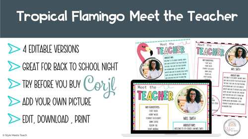 Flamingo Meet the Teacher Templates for Open House/ Back to School