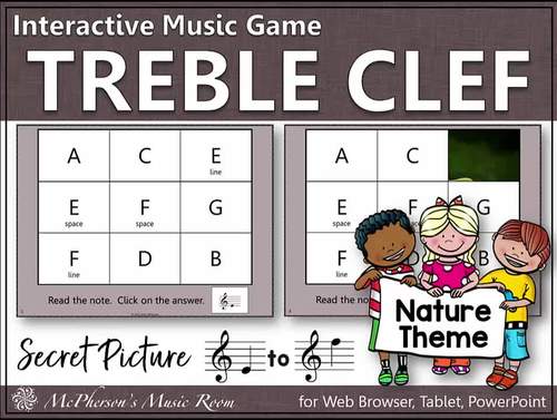 Treble Clef Note Names Interactive Music Game Reveal the Secret Picture ...