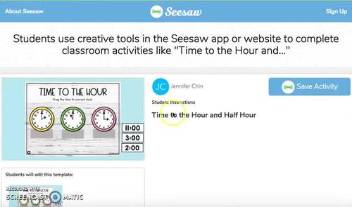 Time to the Hour and Half Hour - Seesaw Activity - Distance Learning