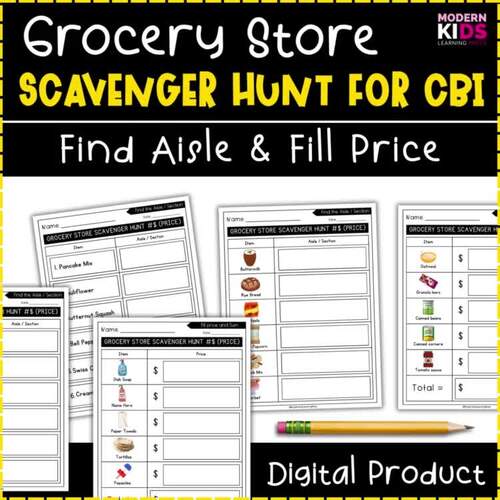 Grocery Store Scavenger Hunt Activities for CBI - Find Aisle & Fill Price