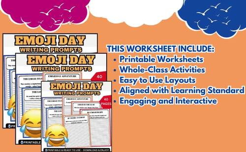 Emoji Day Creative Writing Prompts Activities, 2nd 3rd 4th 5th Grade