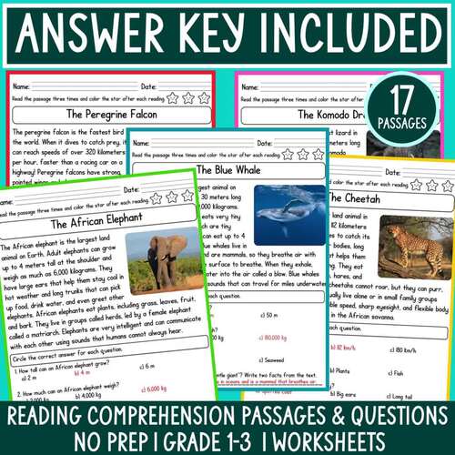 Amazing Animals Nonfiction Reading Comprehension Passages and Question ...