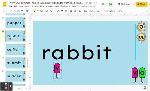 Summer Phonics VCCV Syllable Division Digital Activity for Google Slides™