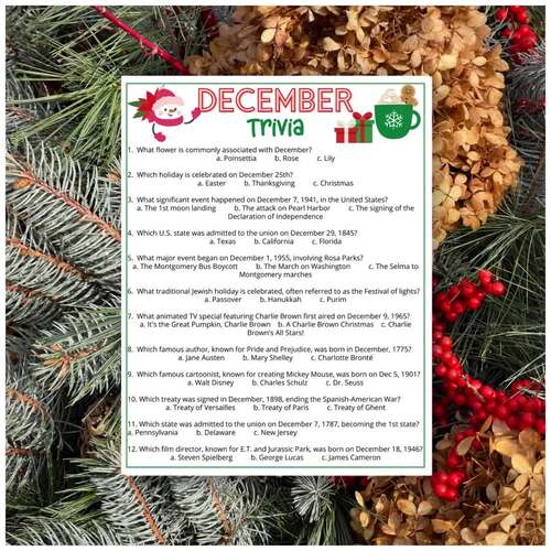 December Trivia Game, Winter Season Game, Autumn Game, Monthly Winter Game