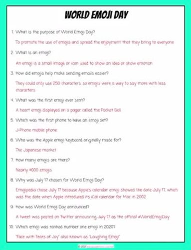 World Emoji Day Reading Comprehension Worksheets by Metacognitive Teacher