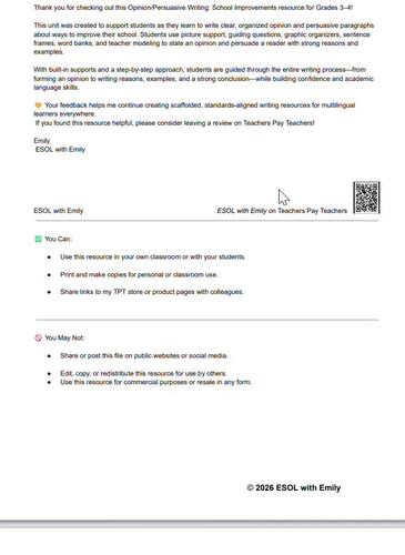 Persuasive Writing: School Improvements (Grades 3–4) | Opinion Writing ...