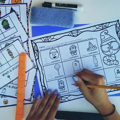 Comparing Heights | Halloween Math Task Cards | Height Measuring Worksheets