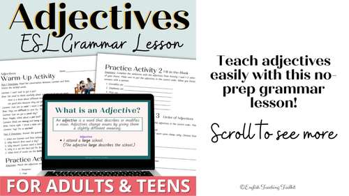 Beginner Adult ESL English Grammar Lesson Plan & Activities - Adjectives