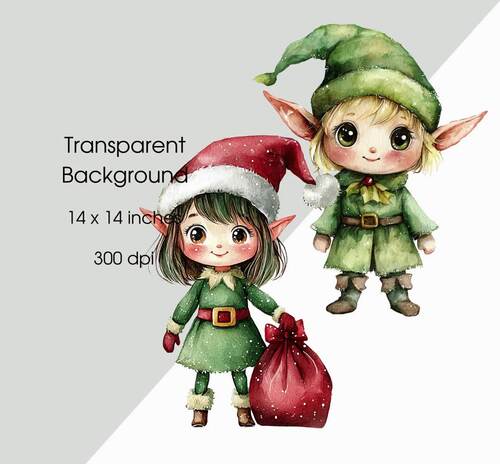 Cute Christmas Elves Clipart, Santas Little Helper, Festive Holiday Elf