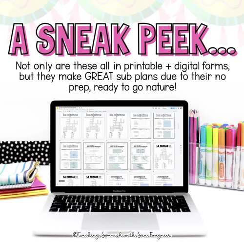 Year Long Spanish 1 Grammar Vocabulary Worksheet Bundle - Back to School