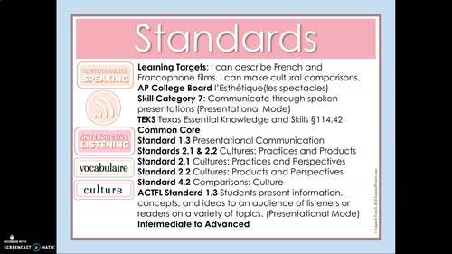 French Film Movie Cinema Presentational Speaking Performance Task No Prep