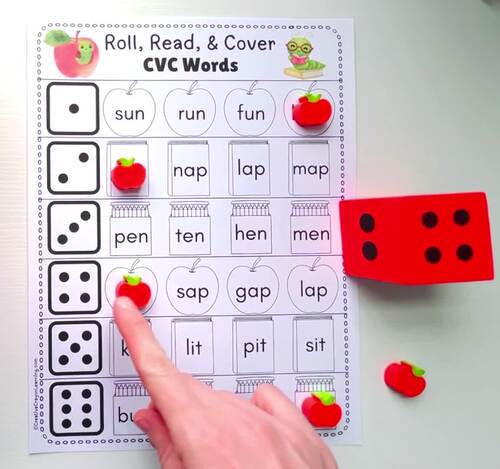 Kindergarten CVC Word Family Literacy Center Game | Roll, Read, & Cover