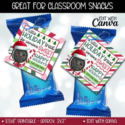 Christmas Cookie Treat Tags, Student Teacher Gift Non Candy Holiday Favors