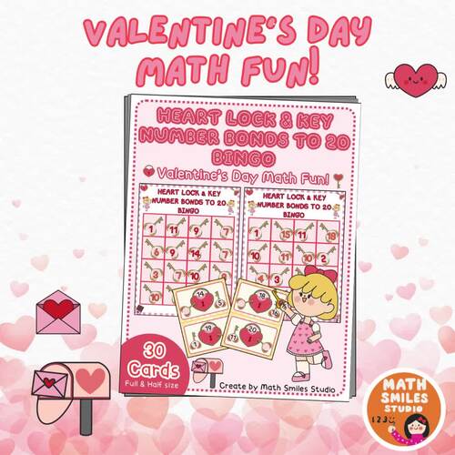 Heart Lock & Key Number Bonds to 20 Bingo | Valentine Math Game | 1st ...