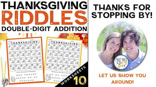 Thanksgiving Double-Digit Addition Riddles Worksheets With Some Regrouping