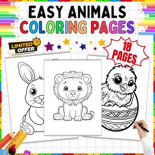 Animals Coloring Pages K-12th Art 18 Printable Sheets Homeschool Activity