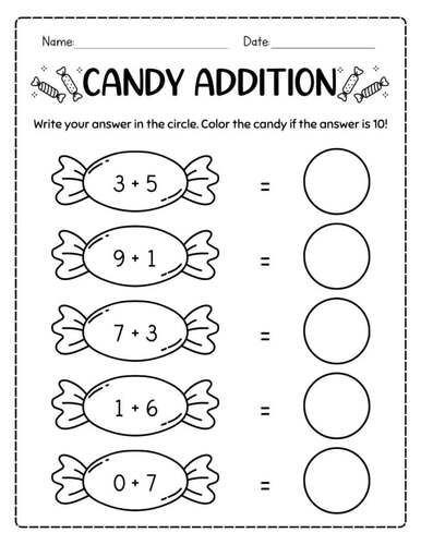Ice Cream & Candy Addition Worksheets | Kindergarten & 1st Grade ...
