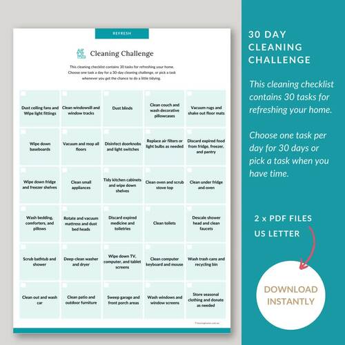Home Cleaning Challenge - 30 Tasks in 30 Days by Leaving Home Moving In