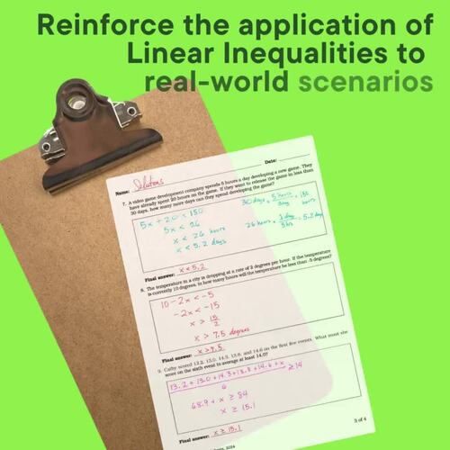 Linear Inequalities Word Problems Part 1 - NO PREP w/ Step-by-Step ...