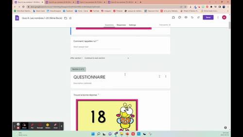 4 Quiz: J'apprends les nombres français (1 à 100) Google Forms™ by Mme Bock